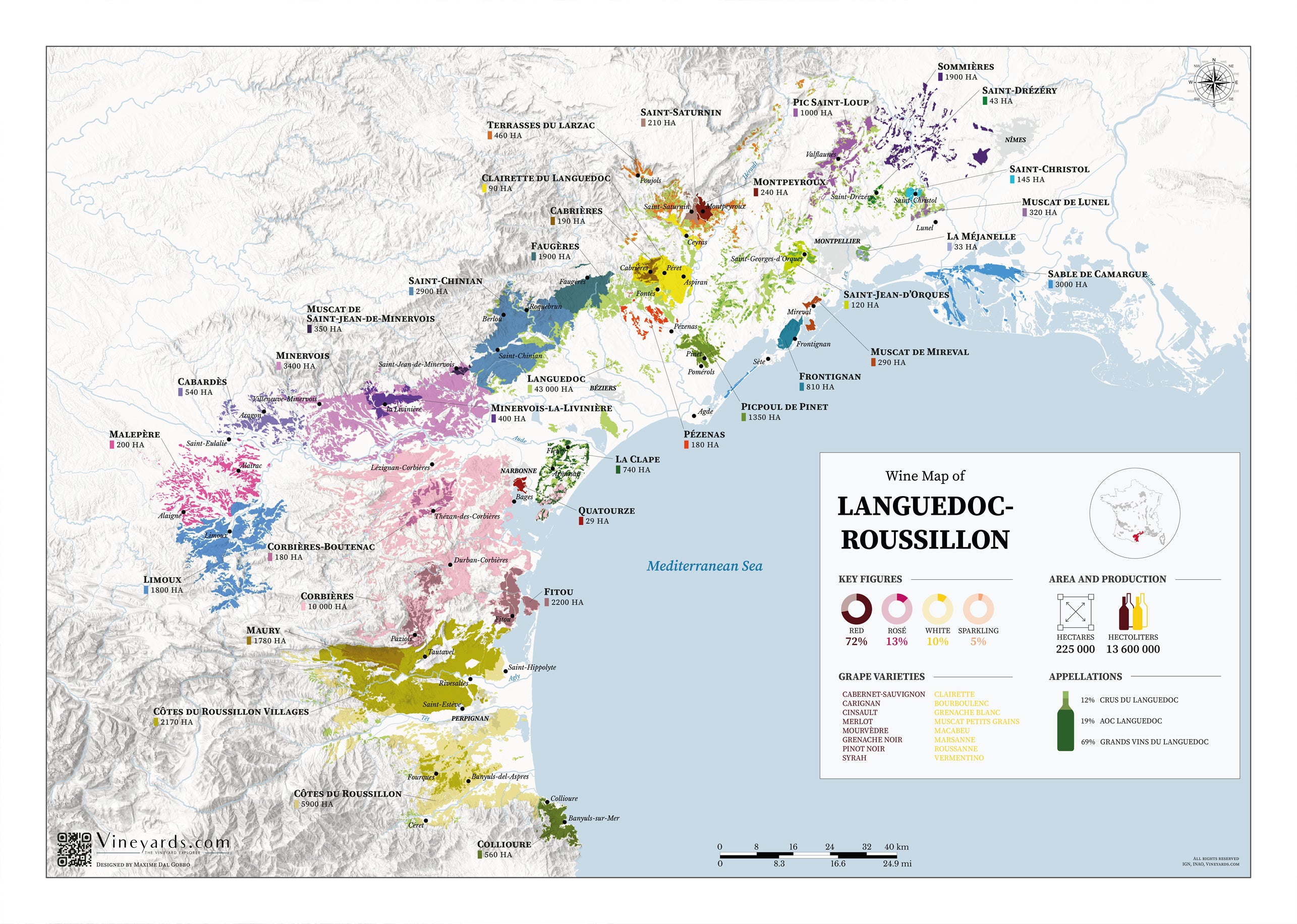 Languedoc-Roussillon Wine Map Poster – High-Quality Data-Based Design ...